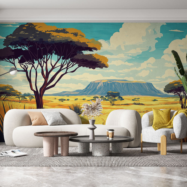 Papier Peint Savane | Paysages et animaux - Panoramique — LePapierPeint