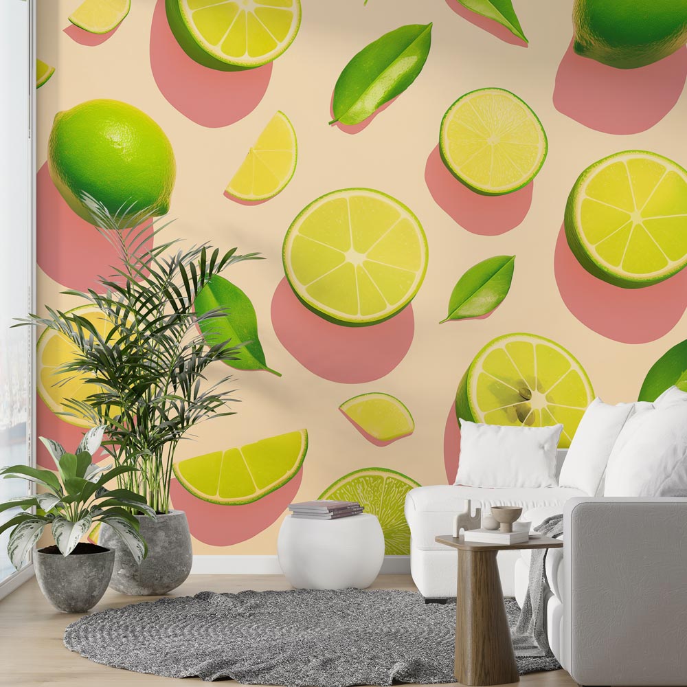 Papier peint citron | Citrons coupes sur fond rose — LePapierPeint