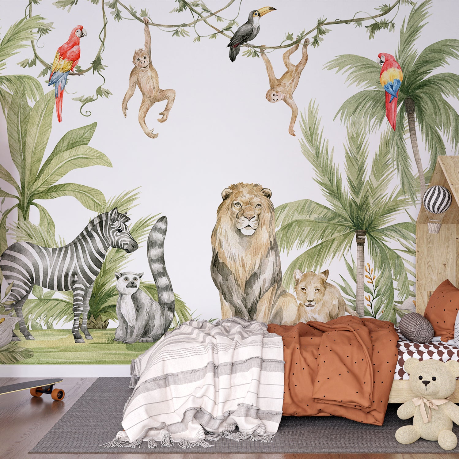 Papier peint jungle enfant | Zèbre Lion Singe — LePapierPeint