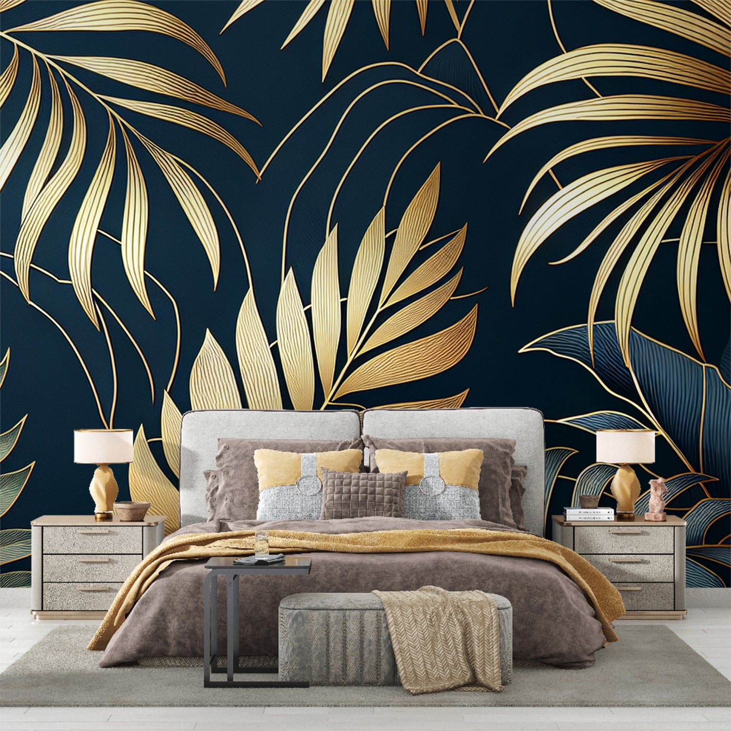 Papier Peint Bleu Nuit Or