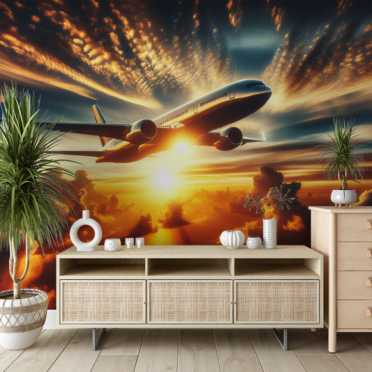 Papier peint avion | En vol pendant le coucher du soleil — LePapierPeint