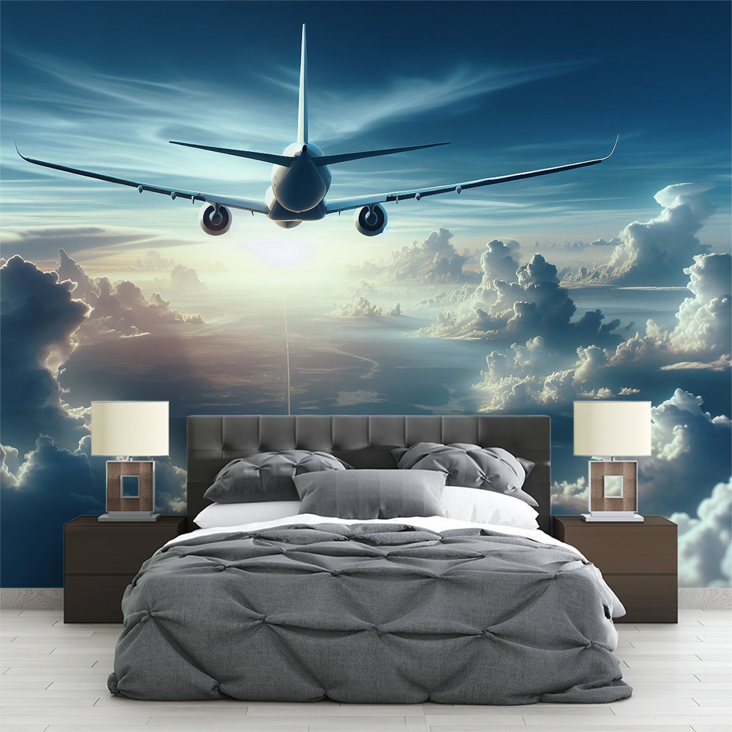 Papier peint avion | Réaliste au-dessus des nuages — LePapierPeint