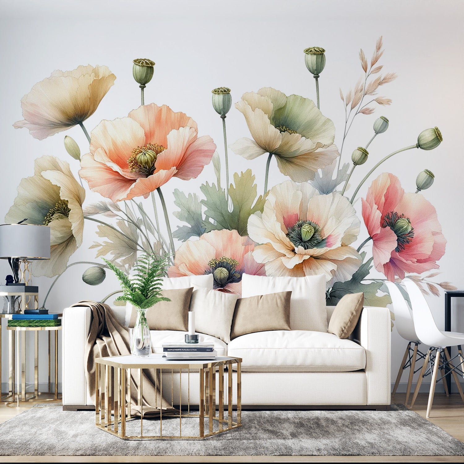 Papier peint fleuri pastel | Fleurs vintages sur fond blanc – LePapierPeint
