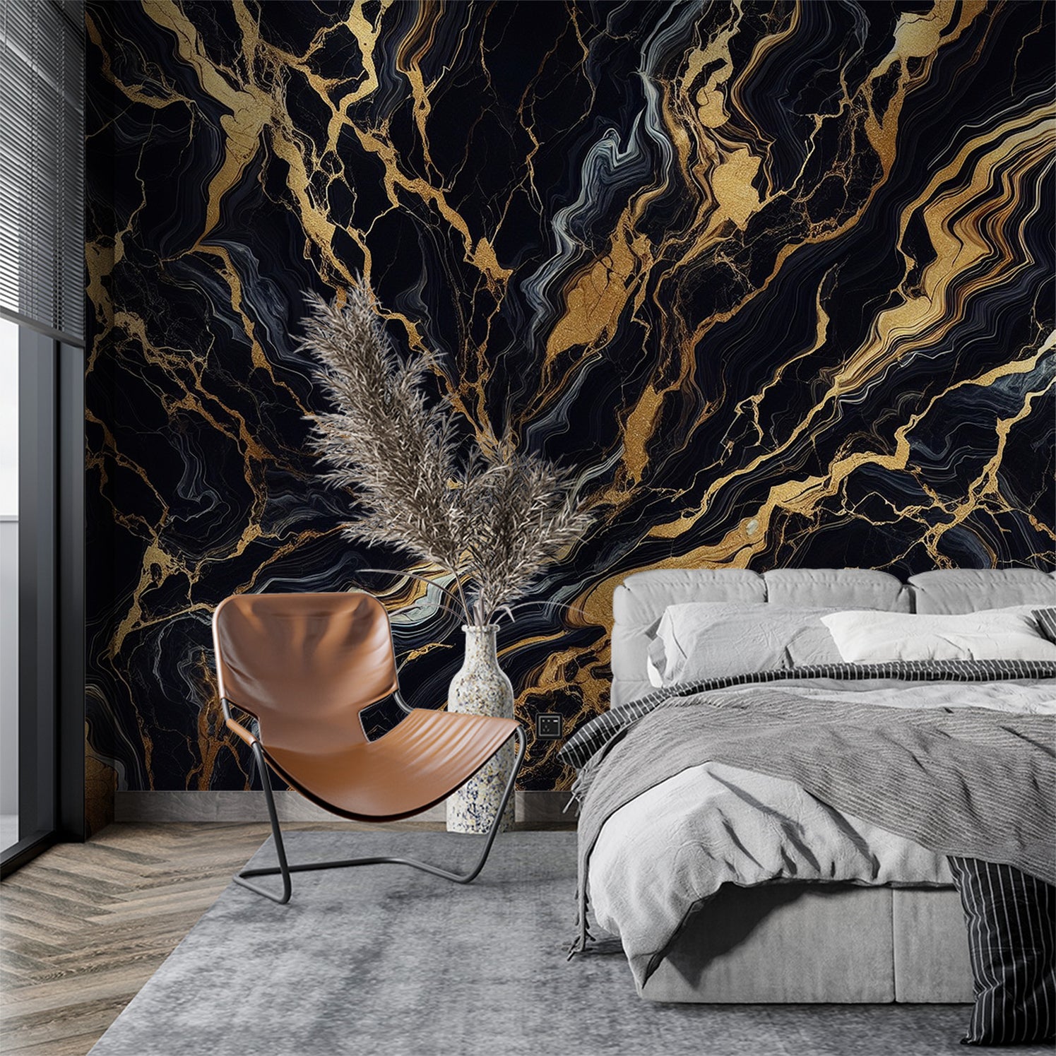 Papier Peint Noir Et Dore