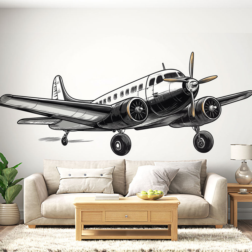 Papier peint avion vintage | Illustrations rétro d'un avion à hélices ...