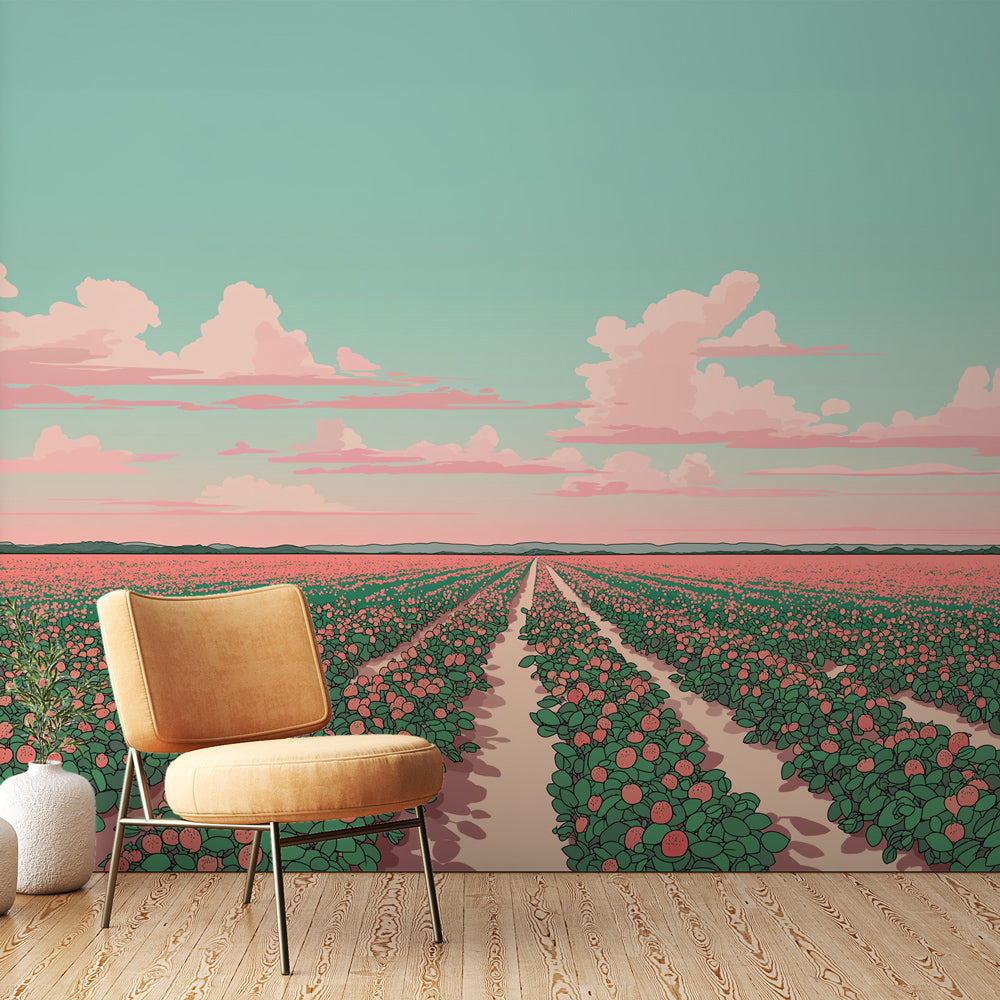 Papier peint champ de fleurs | Un vaste champ de fleurs dans des tons ...