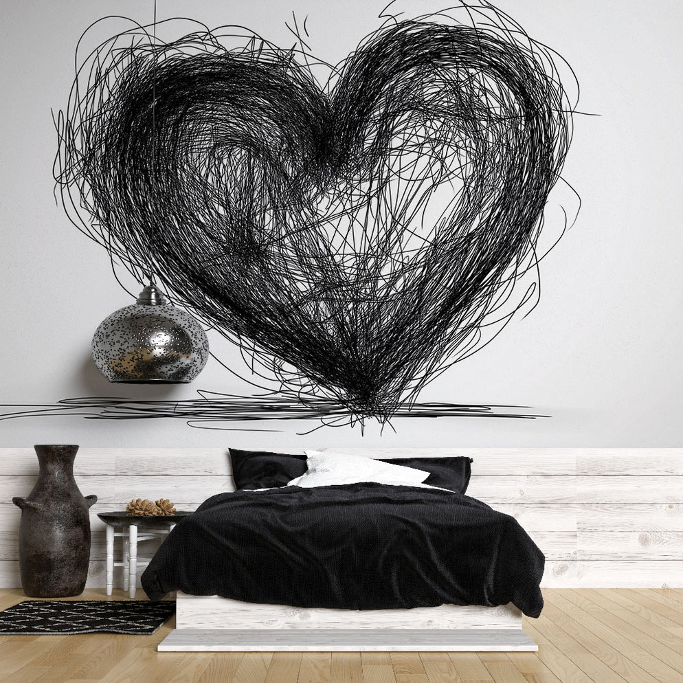 Papier peint cœur | A l'encre noir — LePapierPeint