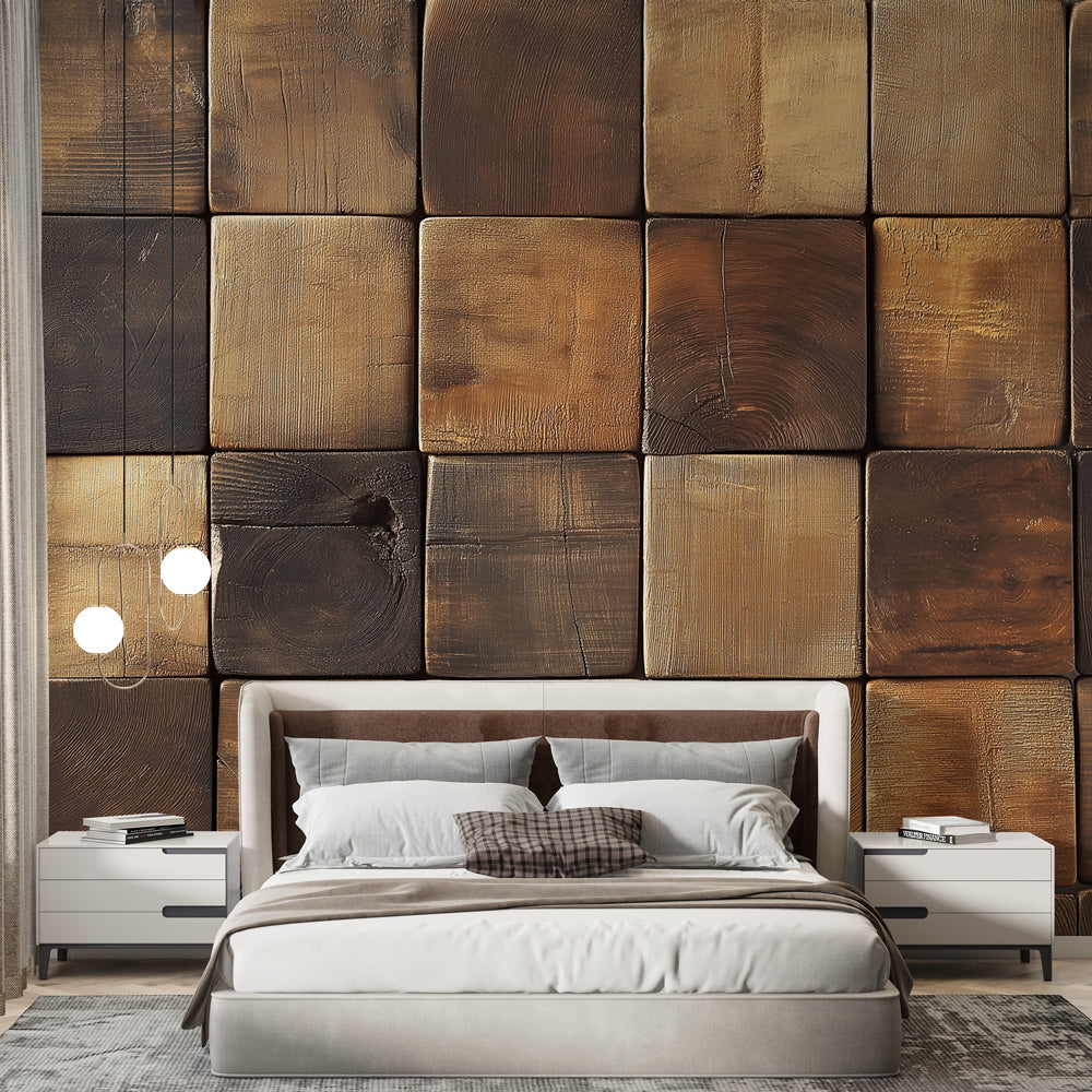 Papier peint damier | Texture bois masif — LePapierPeint