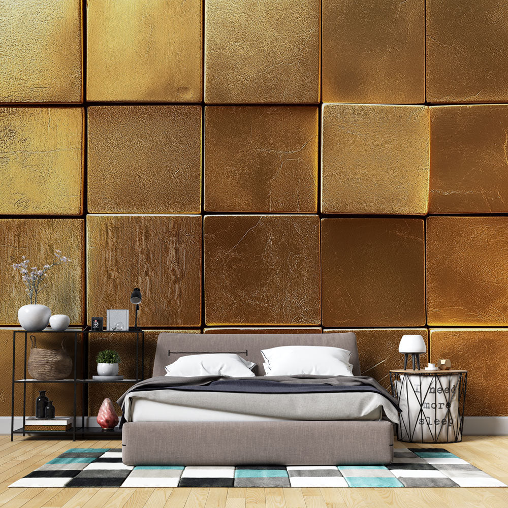 Papier peint doré | Carrés en relief aux reflets brillants — LePapierPeint