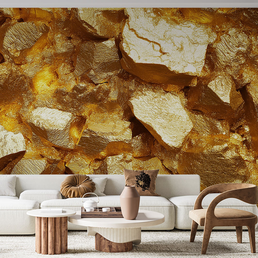 Papier peint doré | Motif de pierres aux reflets dorés — LePapierPeint