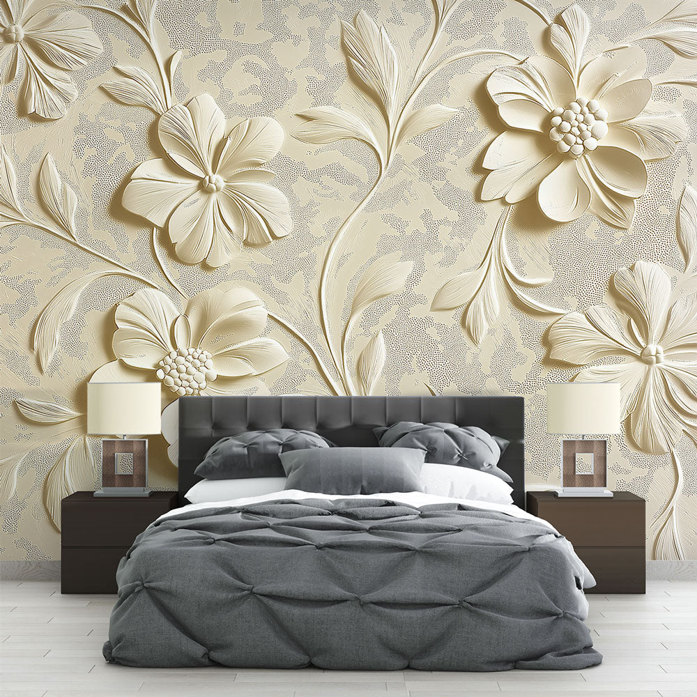 Papier peint floral en relief | Motif élégant et texturé — LePapierPeint