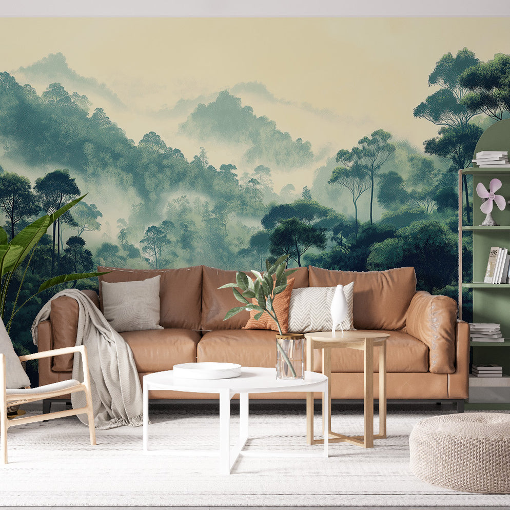 Papier peint forêt mystique | Paysage de forêts luxuriantes et brumeus ...