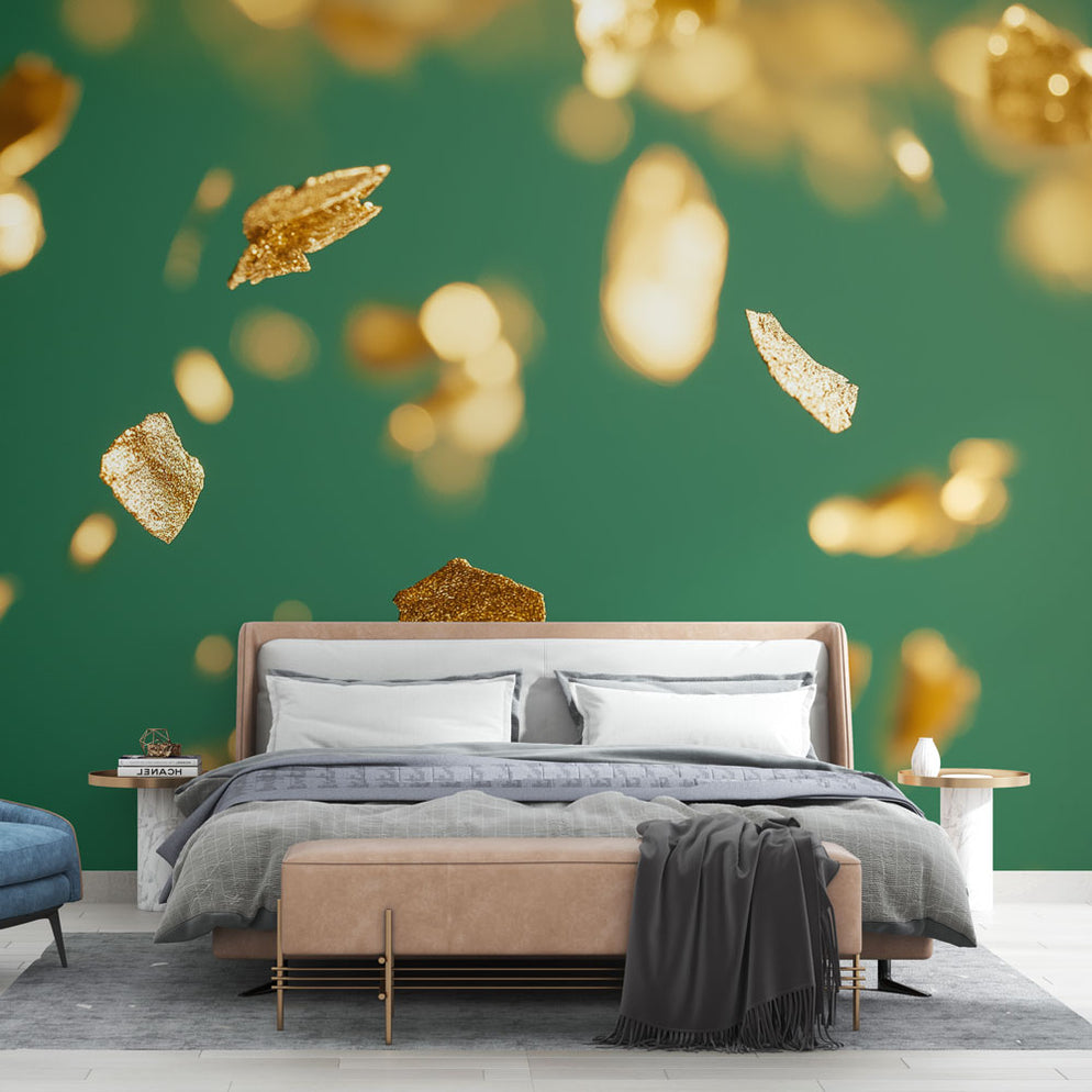 Papier peint or | Éclats dorés lumineux sur fond vert — LePapierPeint