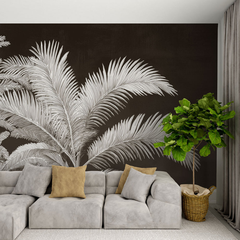 Papier peint palmiers | Élégantes feuilles de palmier blanches sur fon ...