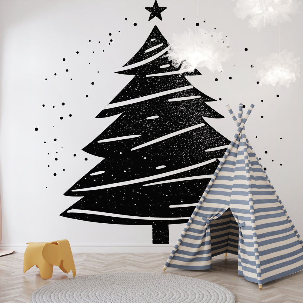 Papier peint sapin de Noël | Motif élégant de sapin stylisé en noir ...